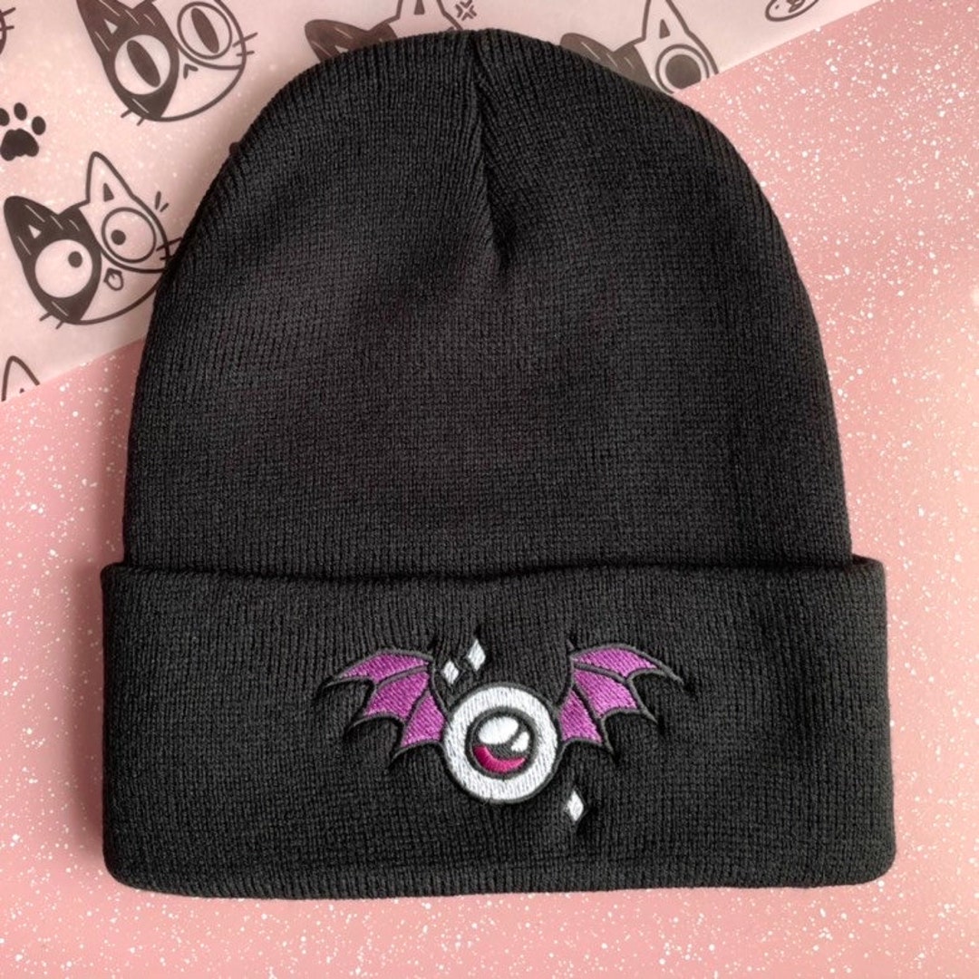 Eyeball Bat Embroidered Beanie, Adult Unisex, Cuffed Knit Beanies, Cute ...