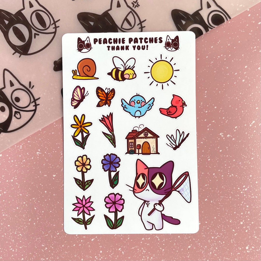 Glossy Cat Sticker Sheet for Planner & Journal, Kiss Cut Spring Sticker ...