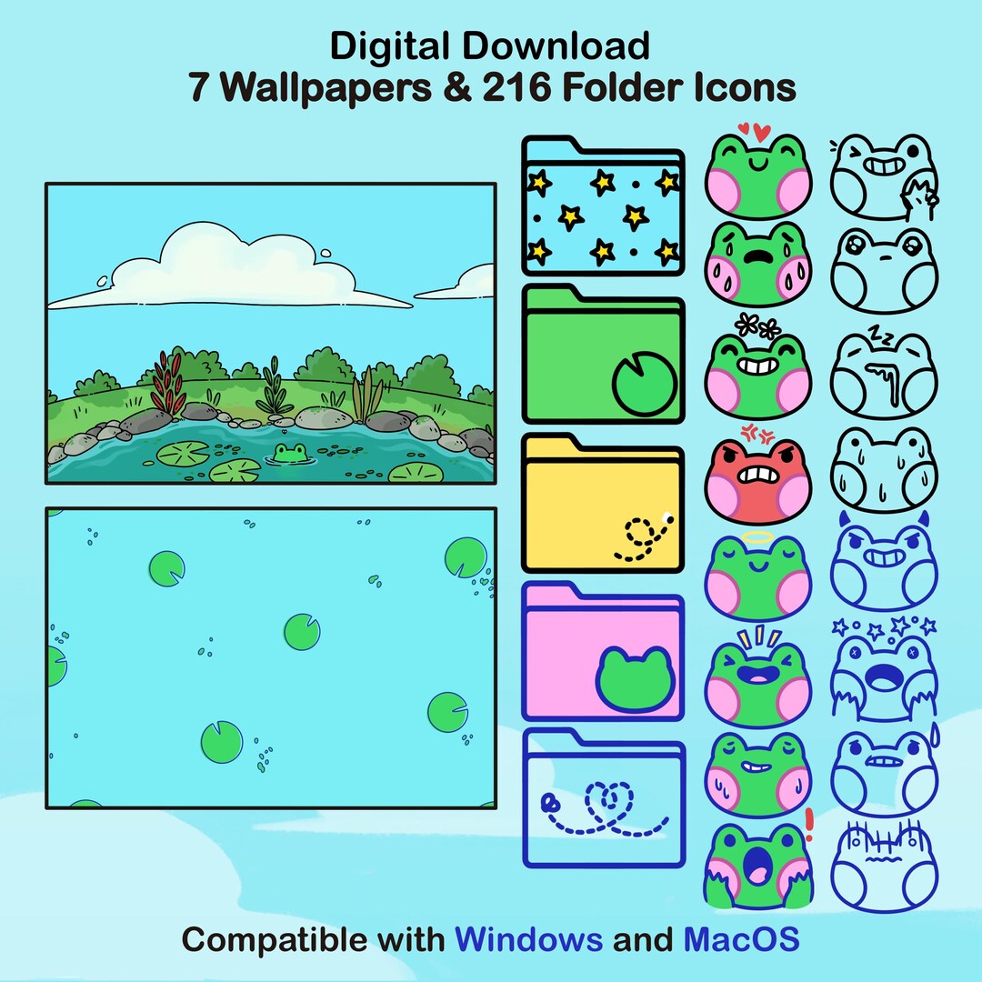 Cute Desktop Wallpapers + Frog Folder Icons for Mac & Windows. Laptop ...