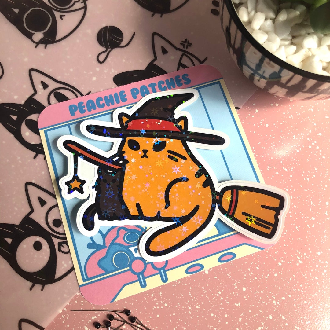 Witch Cat Sticker Holographic Star Sticker Journal Sticker - Etsy