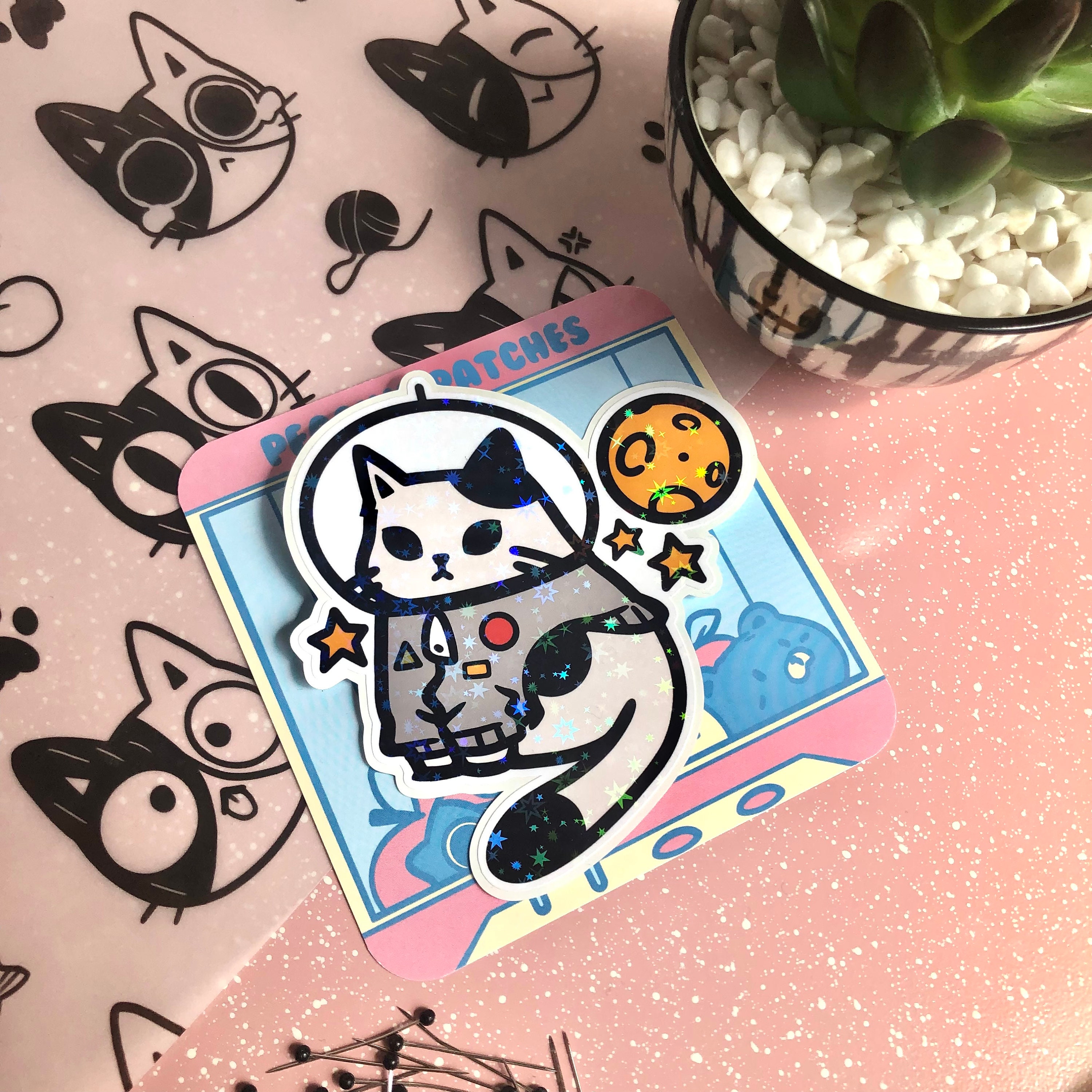 Astronaut Cat Sticker Holographic Star Sticker Journal | Etsy