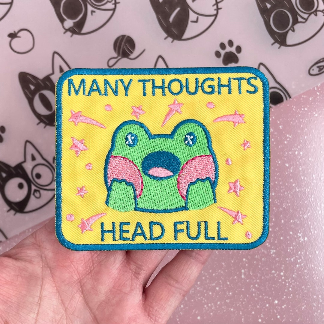 Many Thoughts Head Full, Cute Frog Iron on Patch for Clothes, Backpacks ...