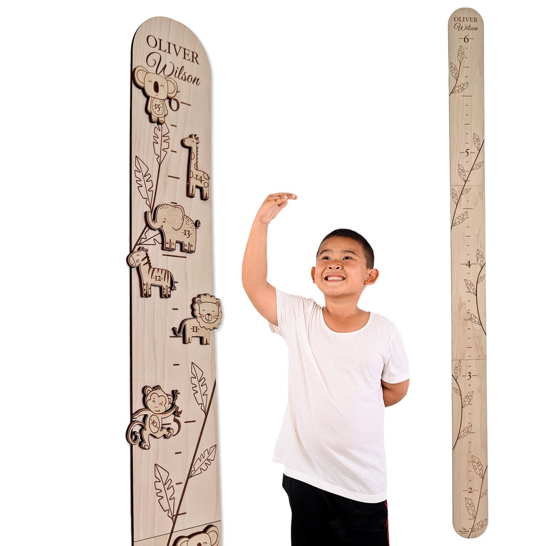 Wood Height Chart for Wall With 3D Animals Markers 6 Ft Personalized ...