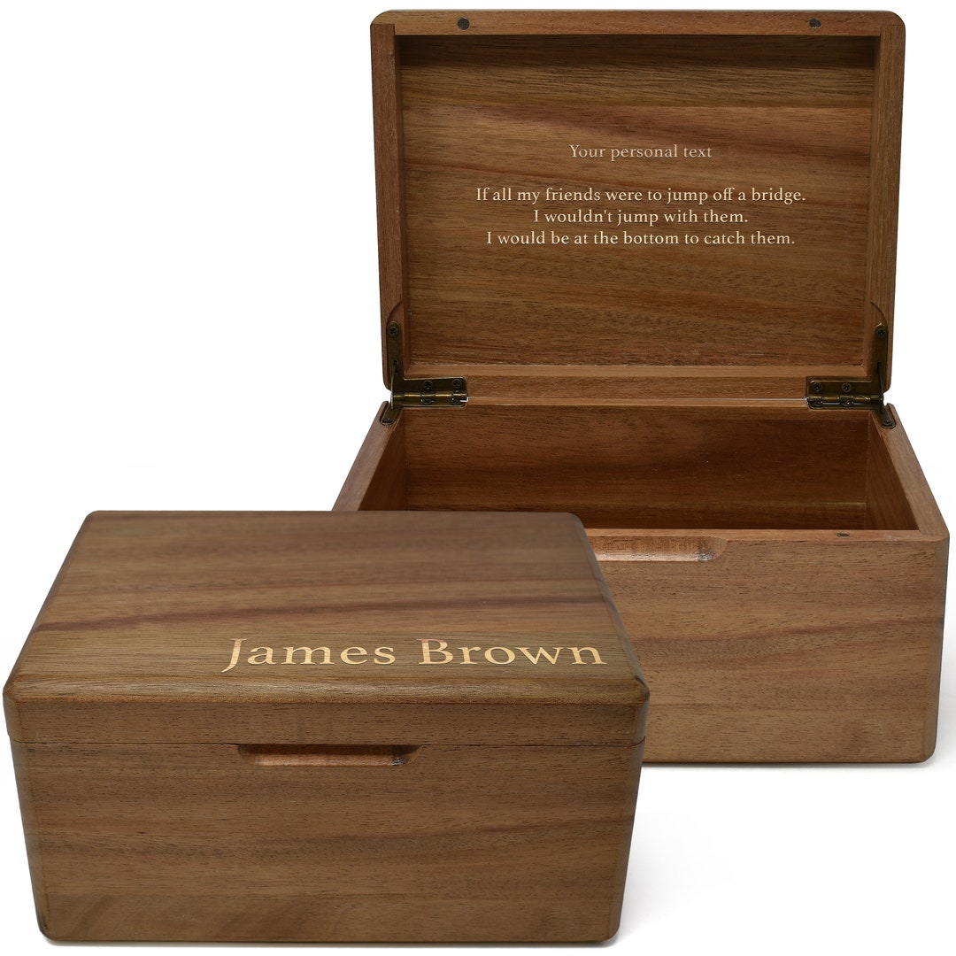Wooden Box With Hinged Lid Small - Acacia Wood Storage Box Custom Name ...