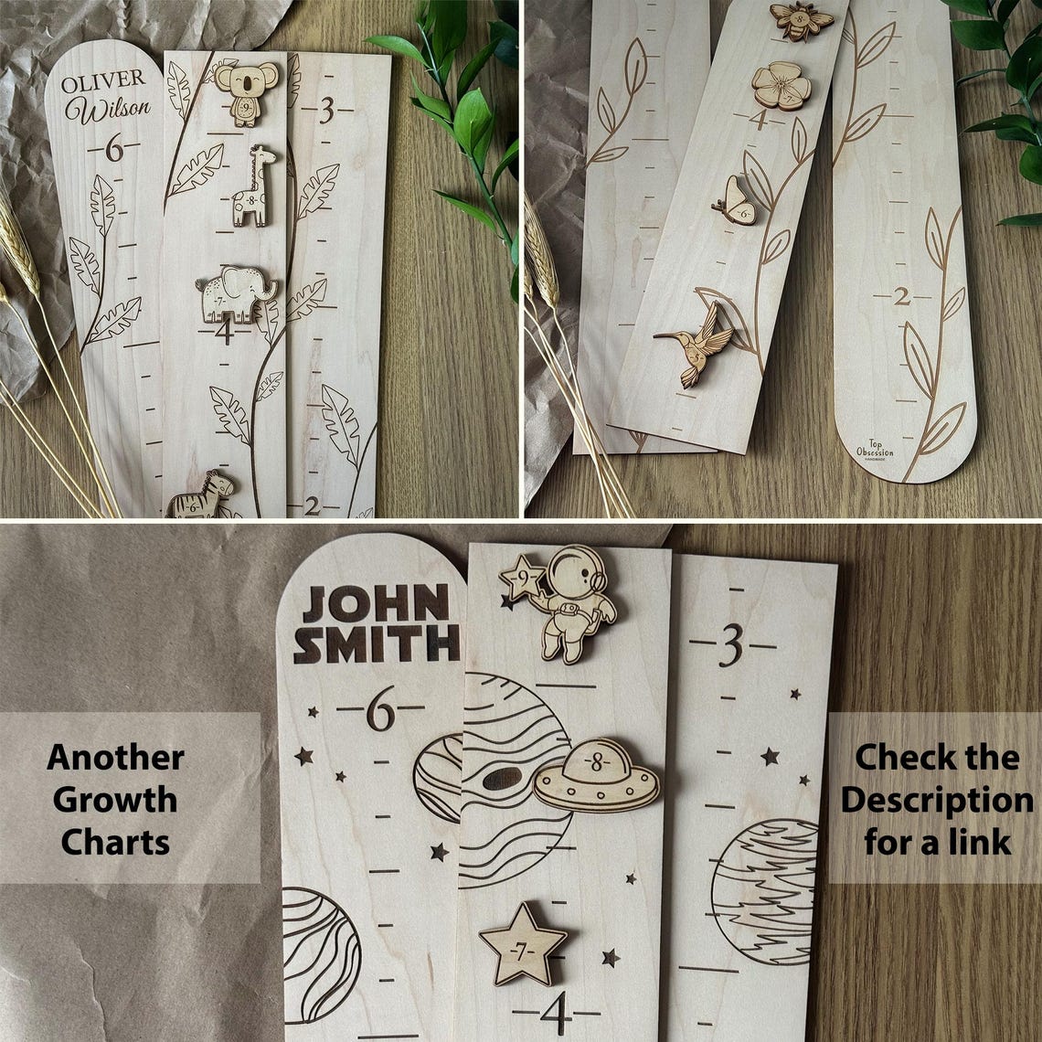 Wood Height Chart for Wall With 3D Animals Markers - 6 Ft Personalized ...