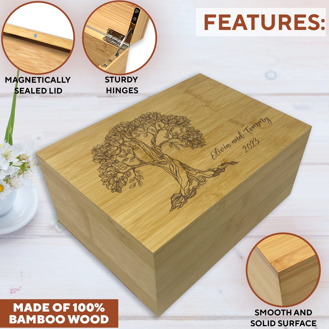 Life Tree, Wooden Keepsake Box, Laser Engraved Bamboo Wood Chest ...