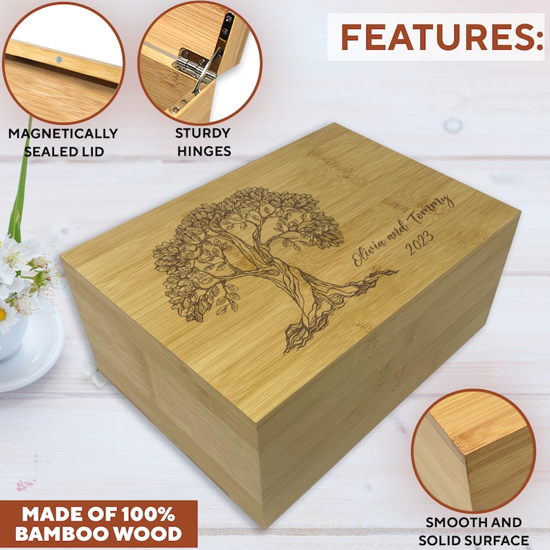 Life Tree, Wooden Keepsake Box, Laser Engraved Bamboo Wood Chest ...