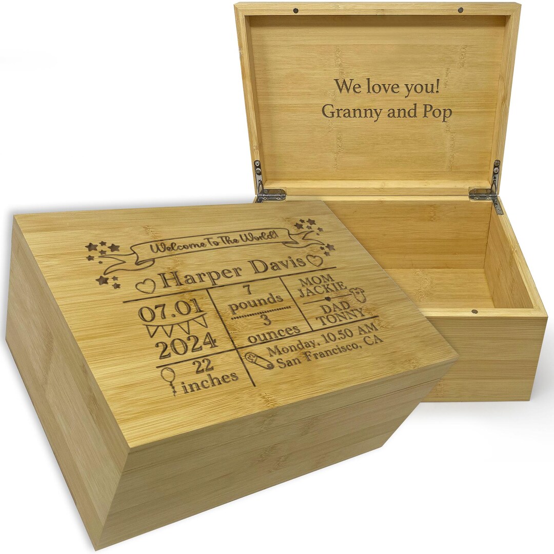 New Born Keepsake Box - Personalized First Baby Box Engraved Birth ...