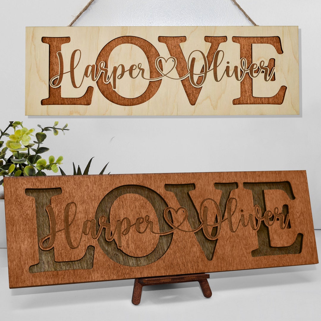 Engraved Love Sign With Couple's Names, Personalized Valentine's Day ...