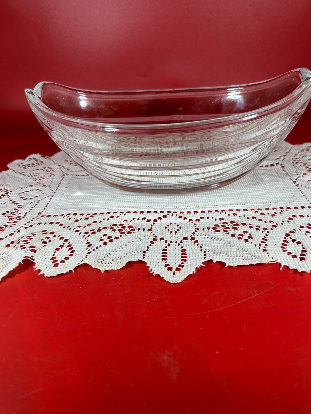 Vintage Contemporary Oblong Clear Glass Ribbed Bowl - Etsy