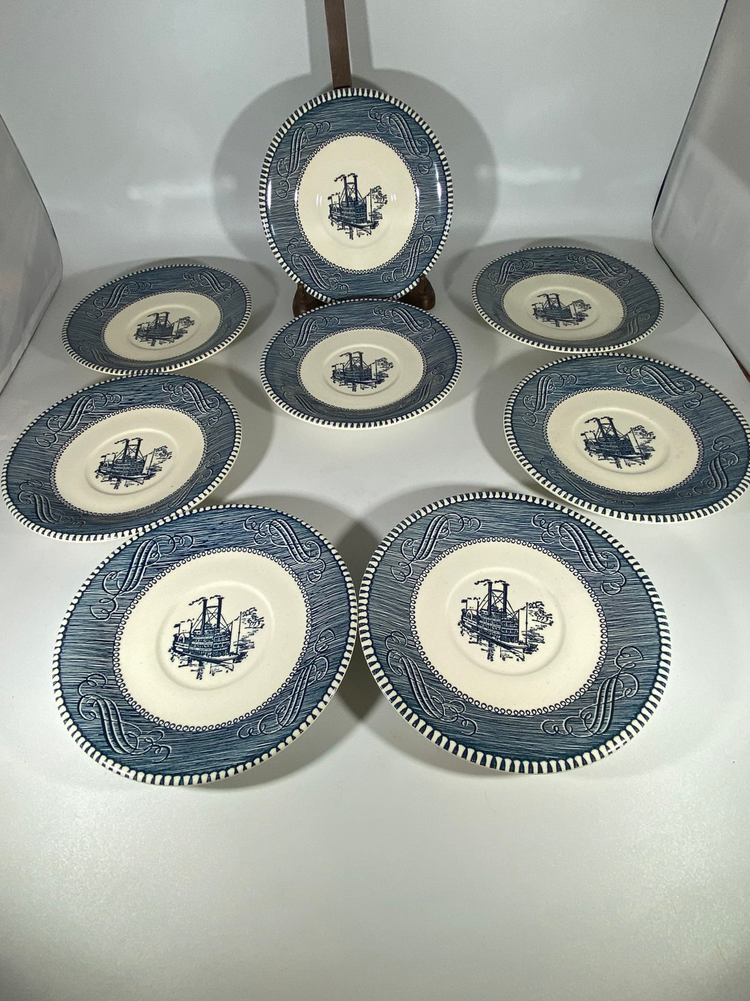 Vintage Set of 8 Currier and Ives Royale China Saucers Steamboat ...