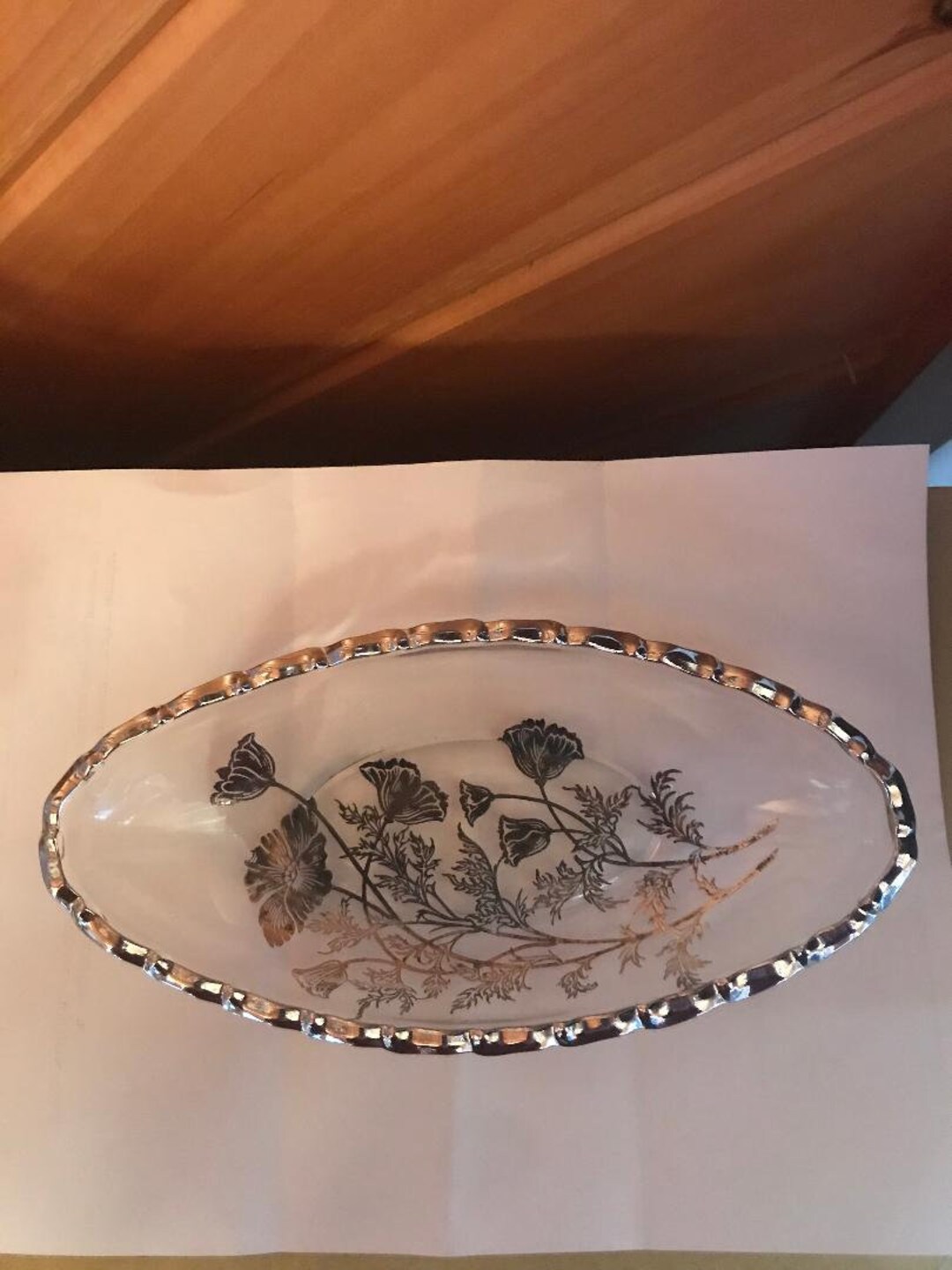 Vintage Fostoria Glass Elongated Candy Dish With Silver Trim and ...