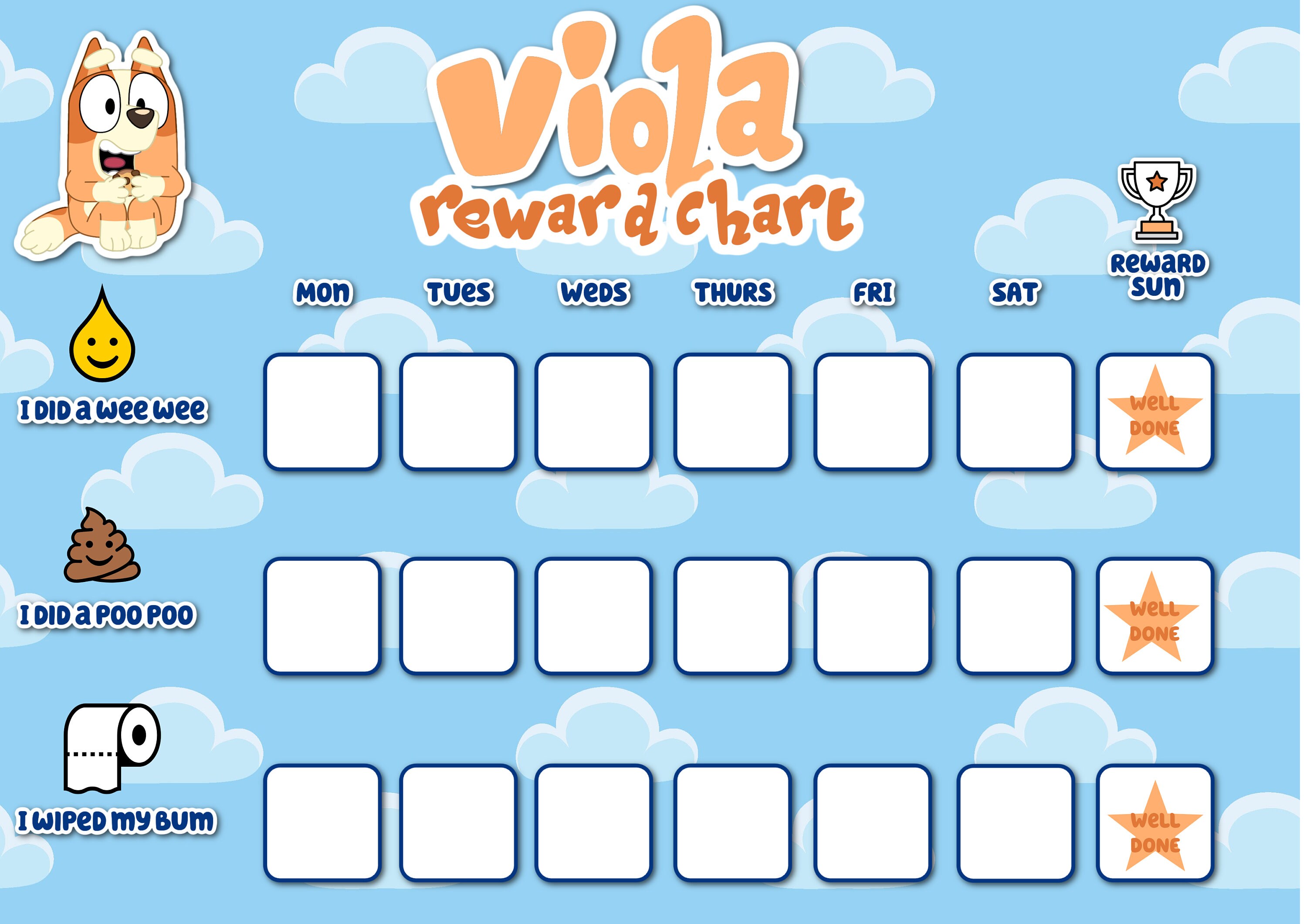 Personalised Laminated Bluey or Bingo Toilet Training Reward Chart ...