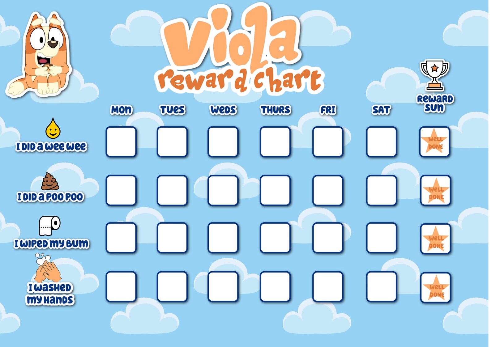 Personalised Laminated Bluey or Bingo Toilet Training Reward Chart ...