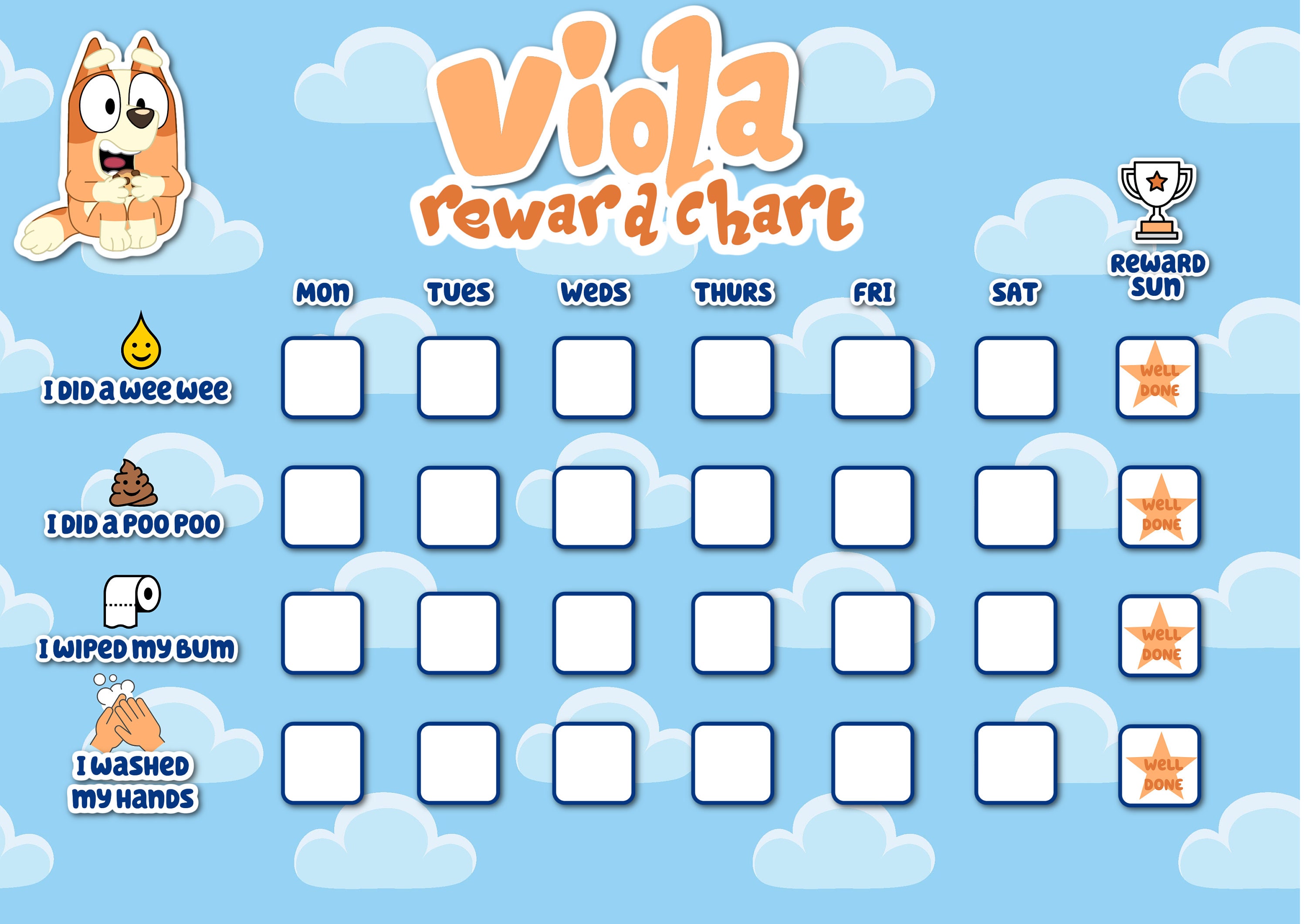 Personalised Laminated Bluey or Bingo Toilet Training Reward Chart ...