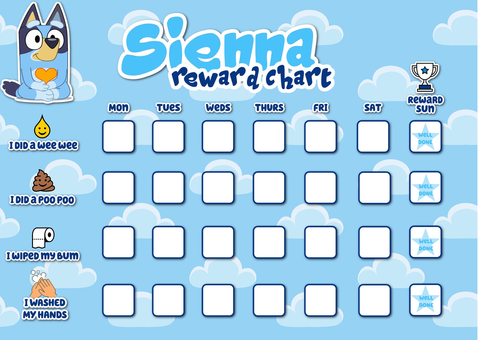 Personalised Laminated Bluey or Bingo Toilet Training Reward Chart ...