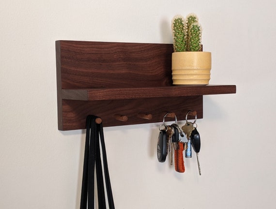 Wood Entryway Shelf & Key Hook Sustainable Gift | Etsy