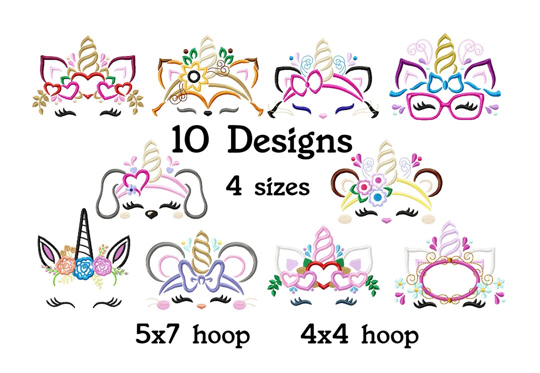 Unicorn Embroidery Designs, Unicorns Machine Embroidery, 10 Unicorns ...