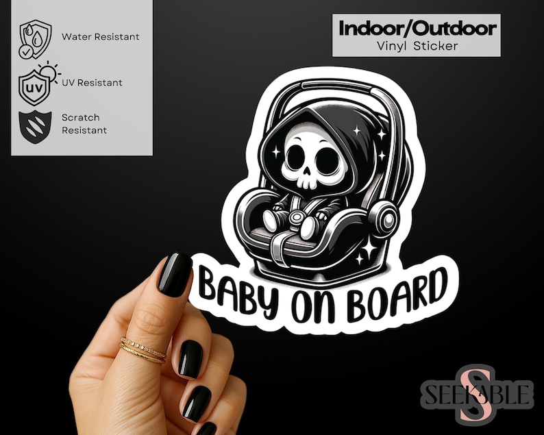 Grim Reaper Skeleton Baby on Board Indoor/outdoor Vinyl Decal Sticker ...