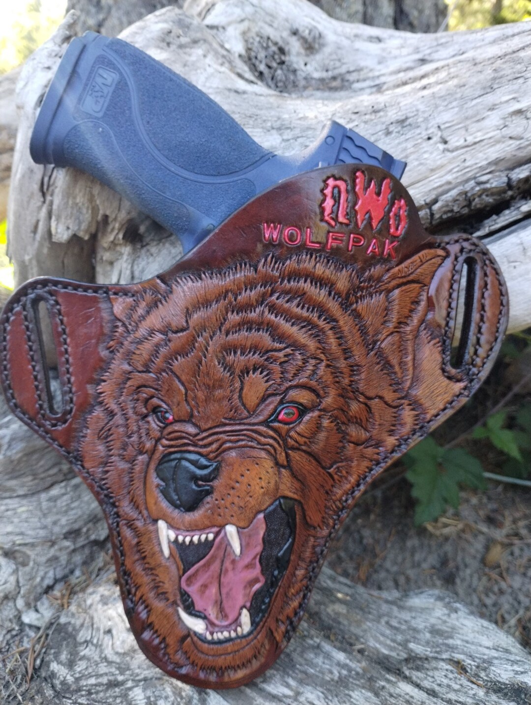 Custom Leather Holster: Hand Tooled, Sewn, Wolfpak Design - Etsy