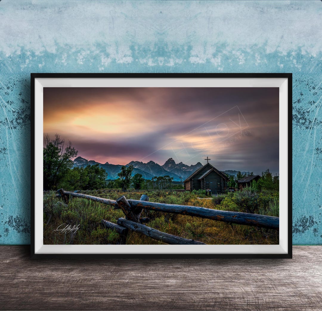 Rustic Chapel Wall Art - Grand Teton Mountain View Print - Etsy