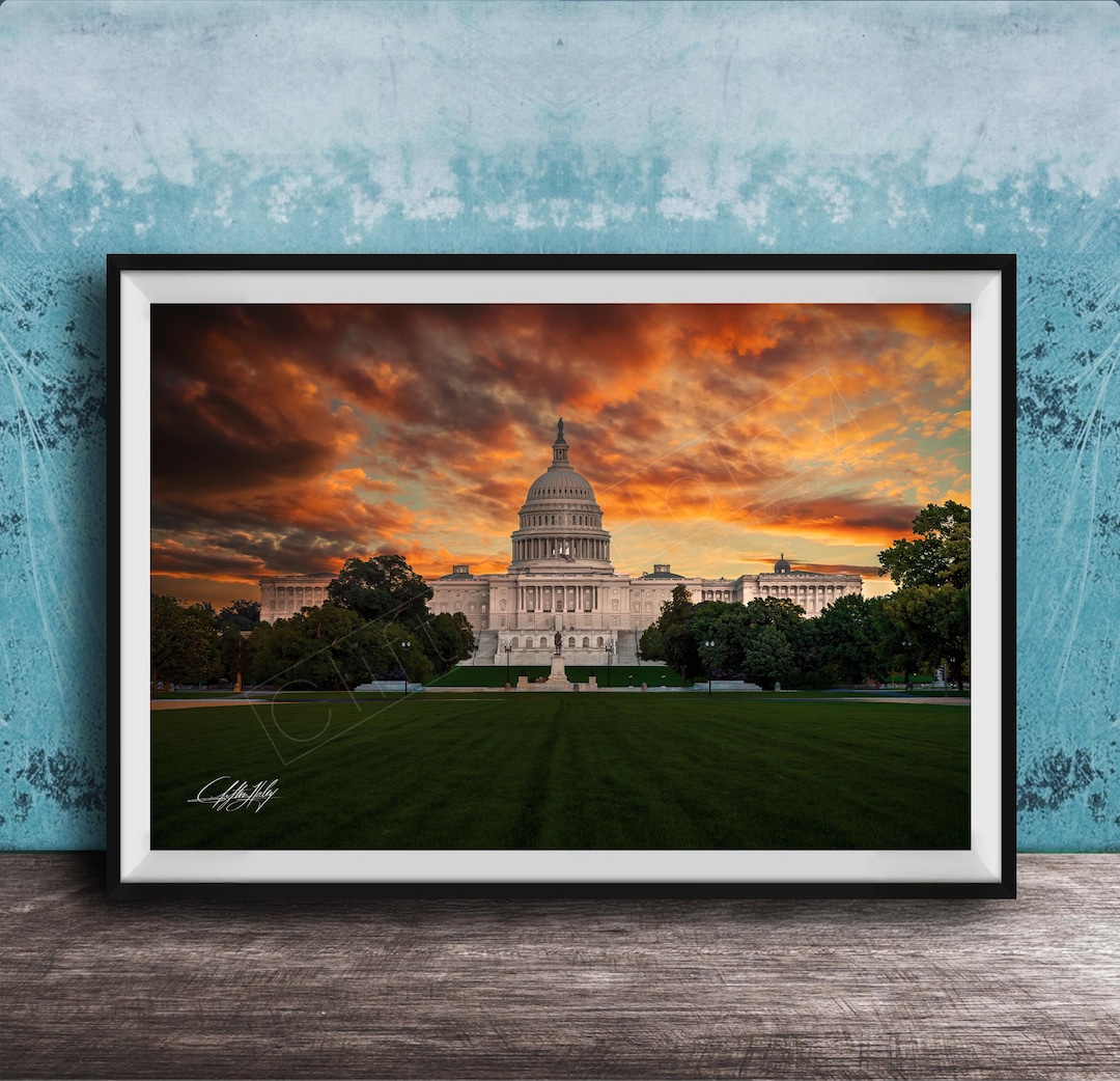 Washington DC Capitol Poster: Historic Sunrise and Sunset (WPA Style ...