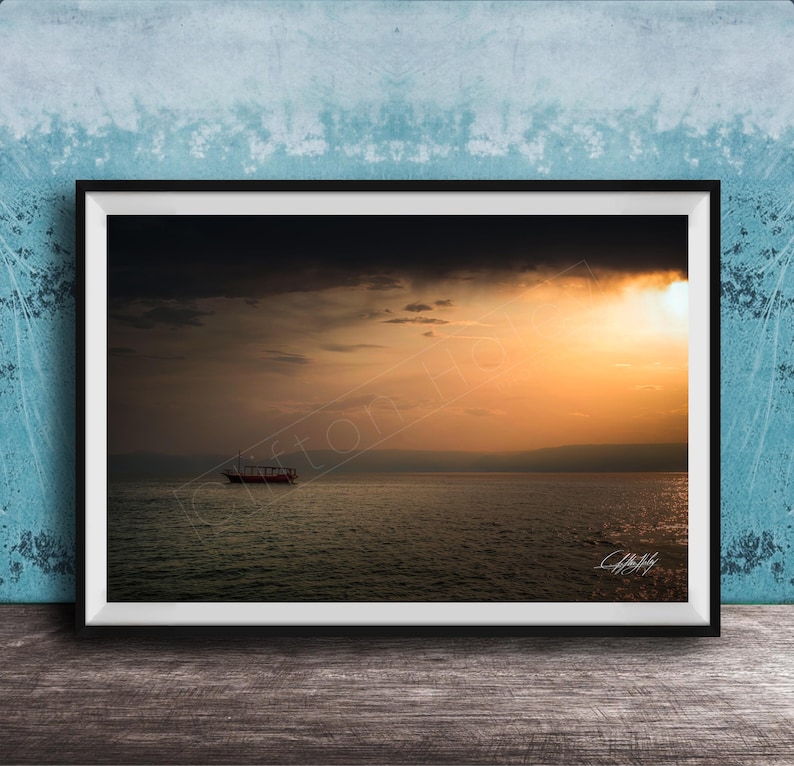 Holy Land Wall Art: Sea of Galilee Boat at Sunrise - Faith Inspired - Etsy