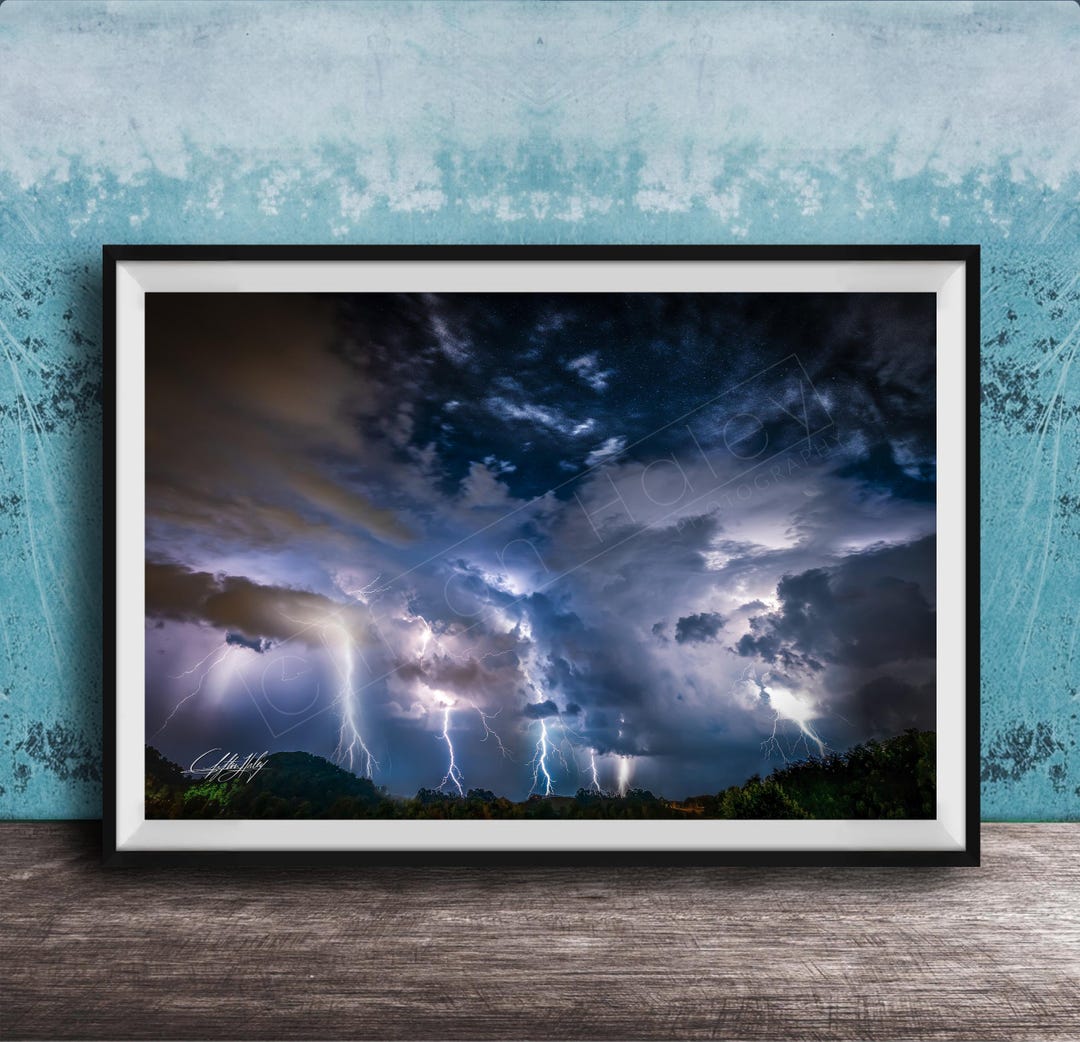 Lightning Storm Canvas: Starry Night Scene - Nature Inspired Decor - Etsy