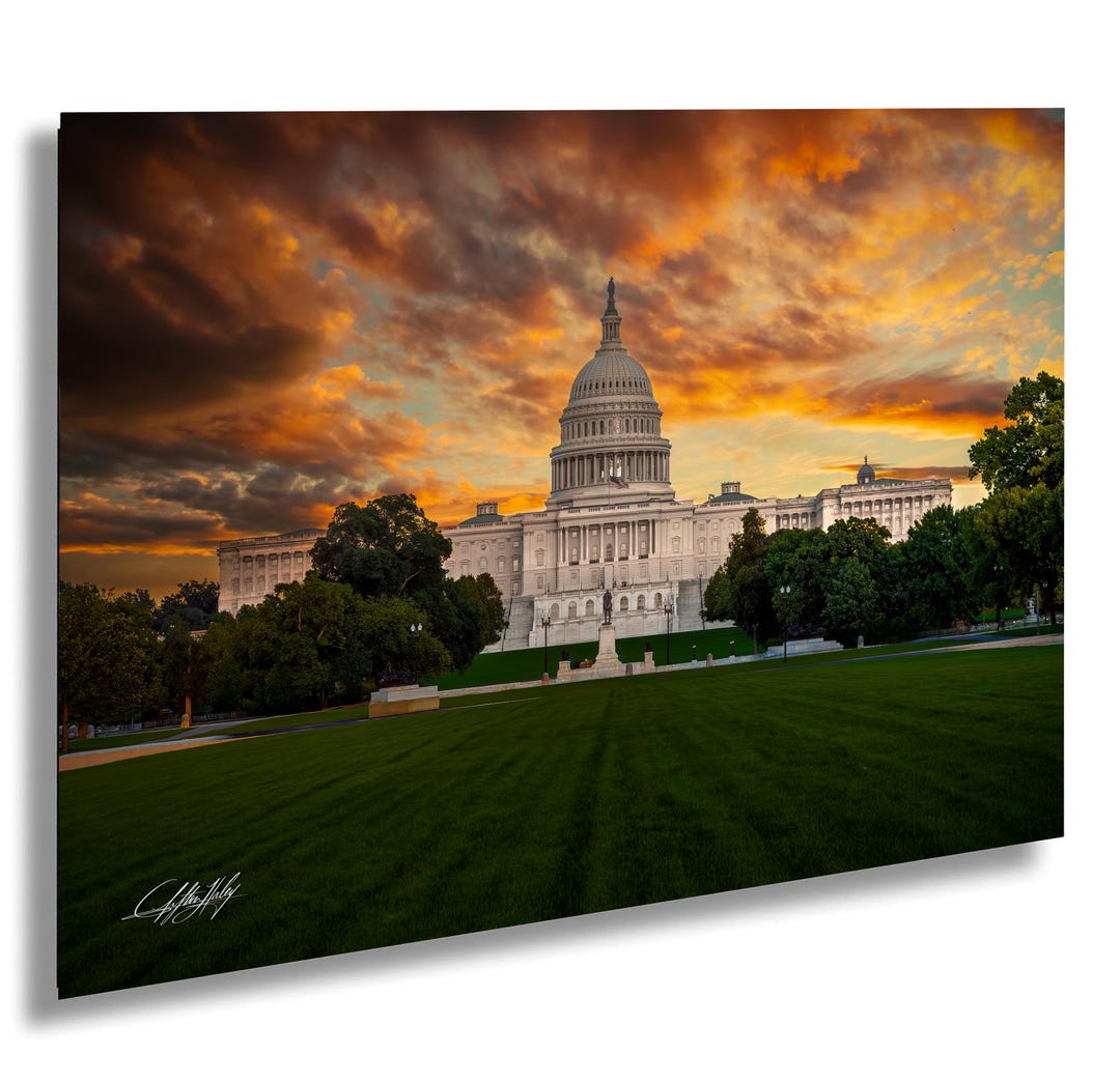 US Nations Capitol Building Sunrise Sunset, National Memorial Poster ...