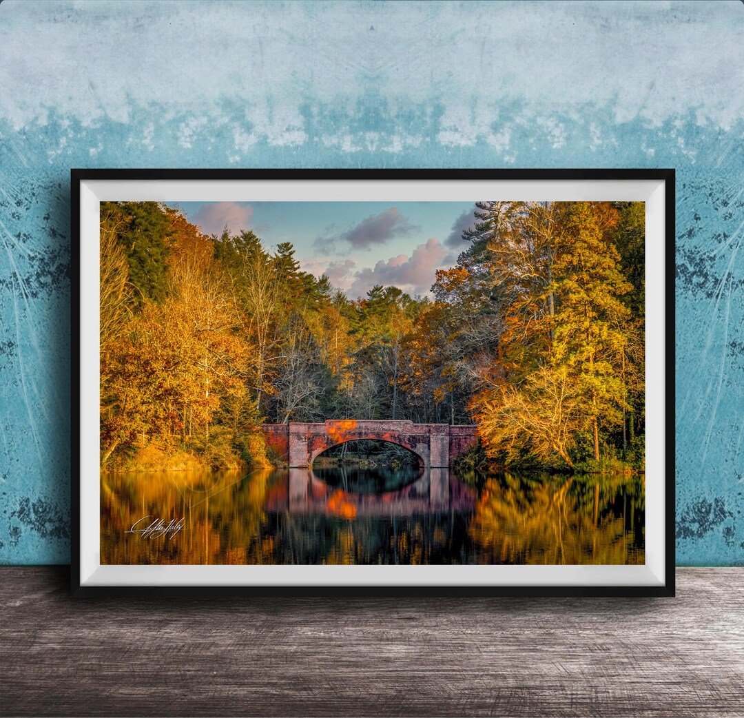 Biltmore Estate Print: Autumn Landscape With Lake and Stone Bridge ...