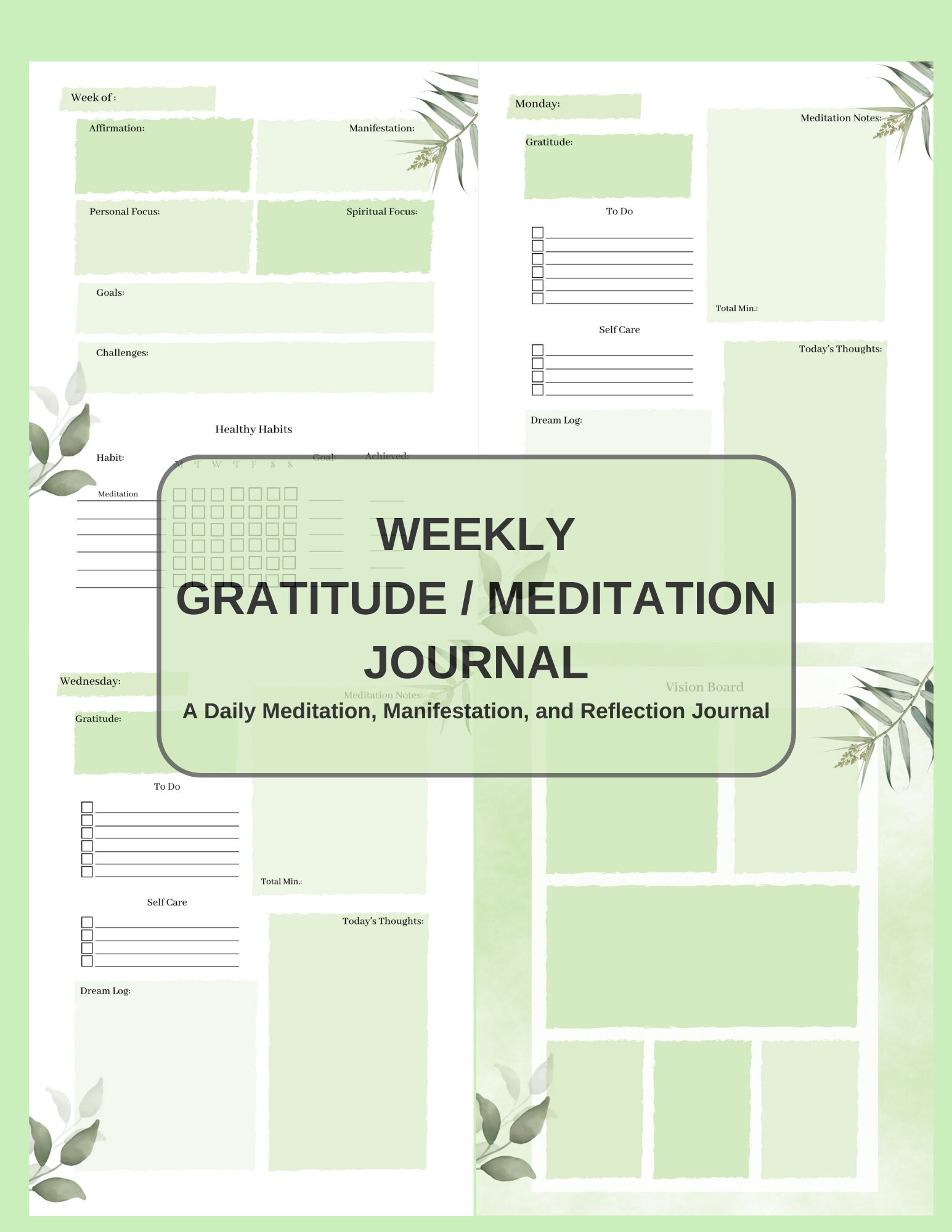 WEEKLY GRATITUDE/MEDITATION Journal - A Printable Daily Meditation ...