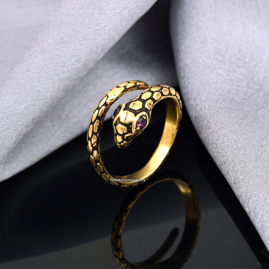 Snake Ring in Oxidized Silver, Rubellite Garnet Rose Gold Snake Ring ...