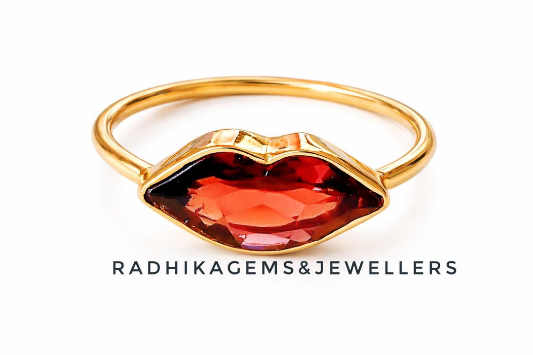 Red Garnet Lips Ring: 925 Sterling Silver Gold Plated Kiss Ring, Garnet ...