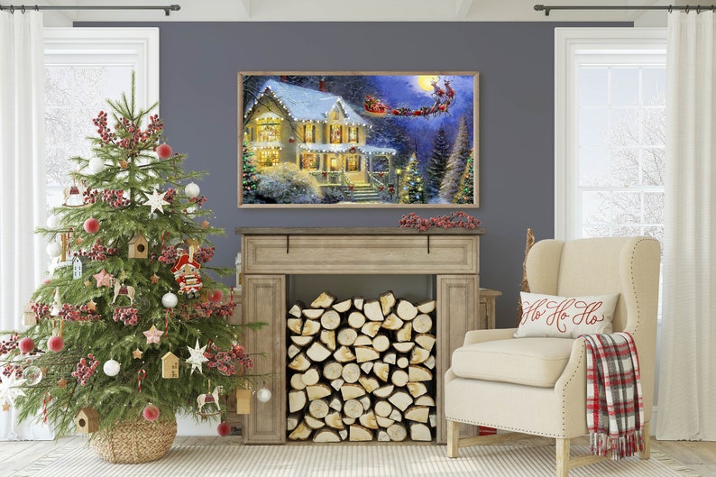 Samsung Frame TV Art Christmas Night Santa Reindeer Sleigh - Etsy