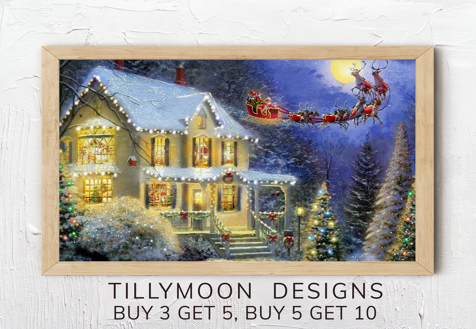 Samsung Frame TV Art Christmas Night Santa Reindeer Sleigh Vintage Art ...