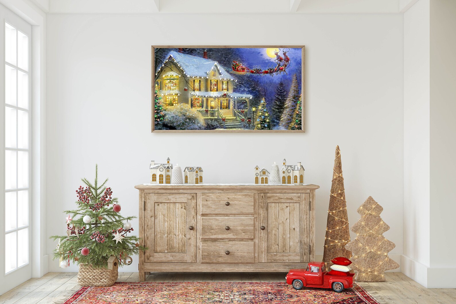 Samsung Frame TV Art Christmas Night Santa Reindeer Sleigh Vintage Art ...
