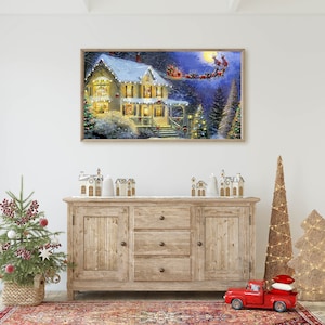 Samsung Frame TV Art Christmas Night Santa Reindeer Sleigh Vintage Art ...