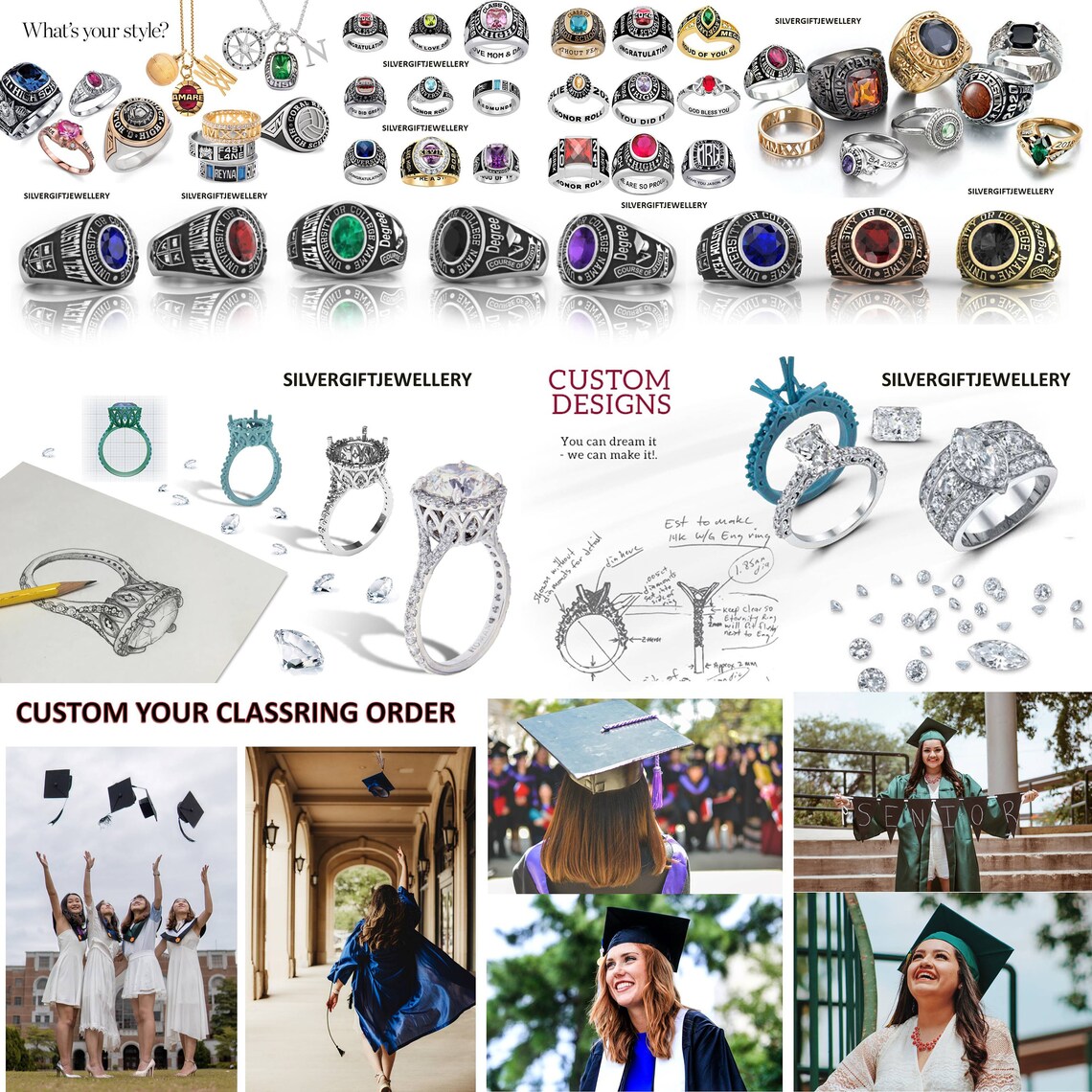 Stackable 925 Silver Class Rings, Graduation Jewelry - Etsy