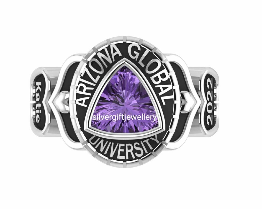 Custom Trillion Cut Silver 925 High School Class Ring - Etsy