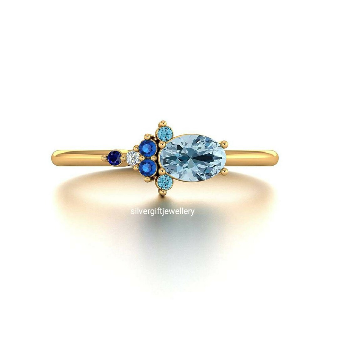 Silver925 Blue and White Diamond Engagement Wedding Promise Ring Woman ...