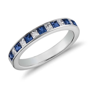 Celebrity Silver Channel-set Princess Cut Sapphire and Diamond Ring - Etsy