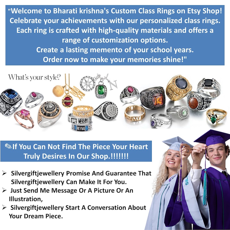 Stackable 925 Silver Class Rings, Graduation Jewelry - Etsy