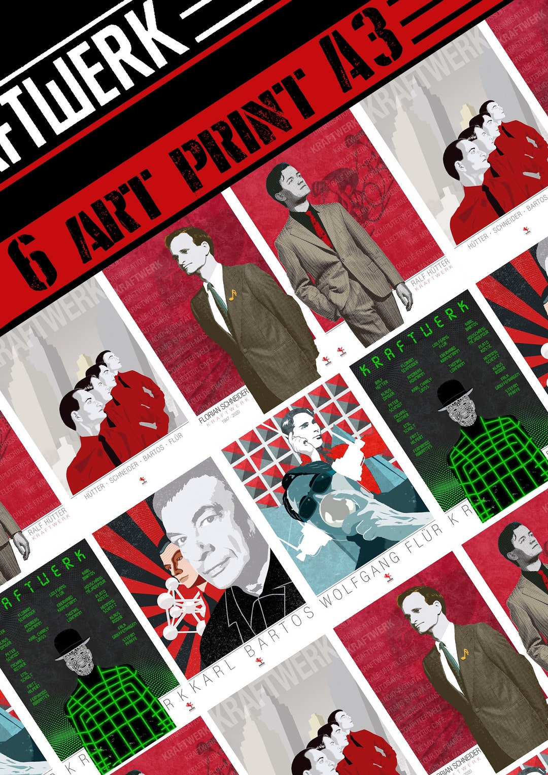 Pack Kraftwerk, 6 Print, A3, Techno Music, Electronic Music, A3, Art ...