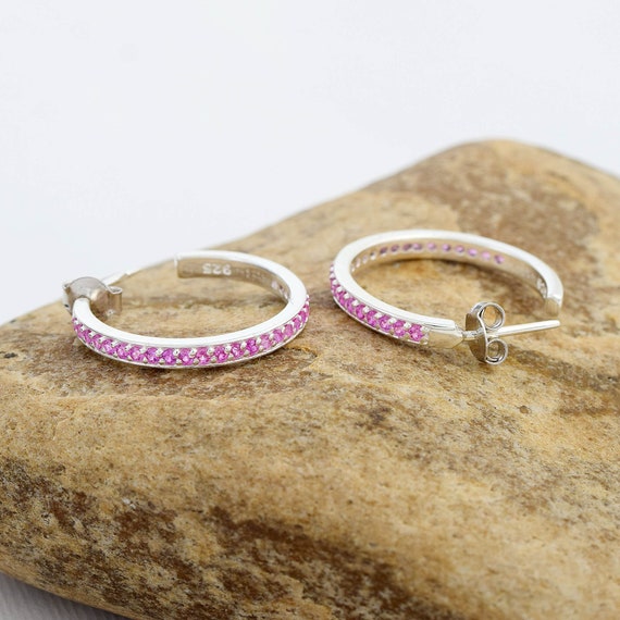 Huggie Hoops With Pink Sapphire Huggie Hoop Earrings Mini | Etsy