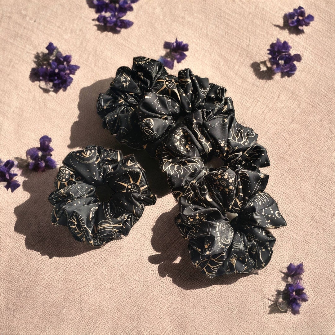 Celestial Satin Scrunchie, Soft Oversized Hair Tie, Large Handmade Moon ...