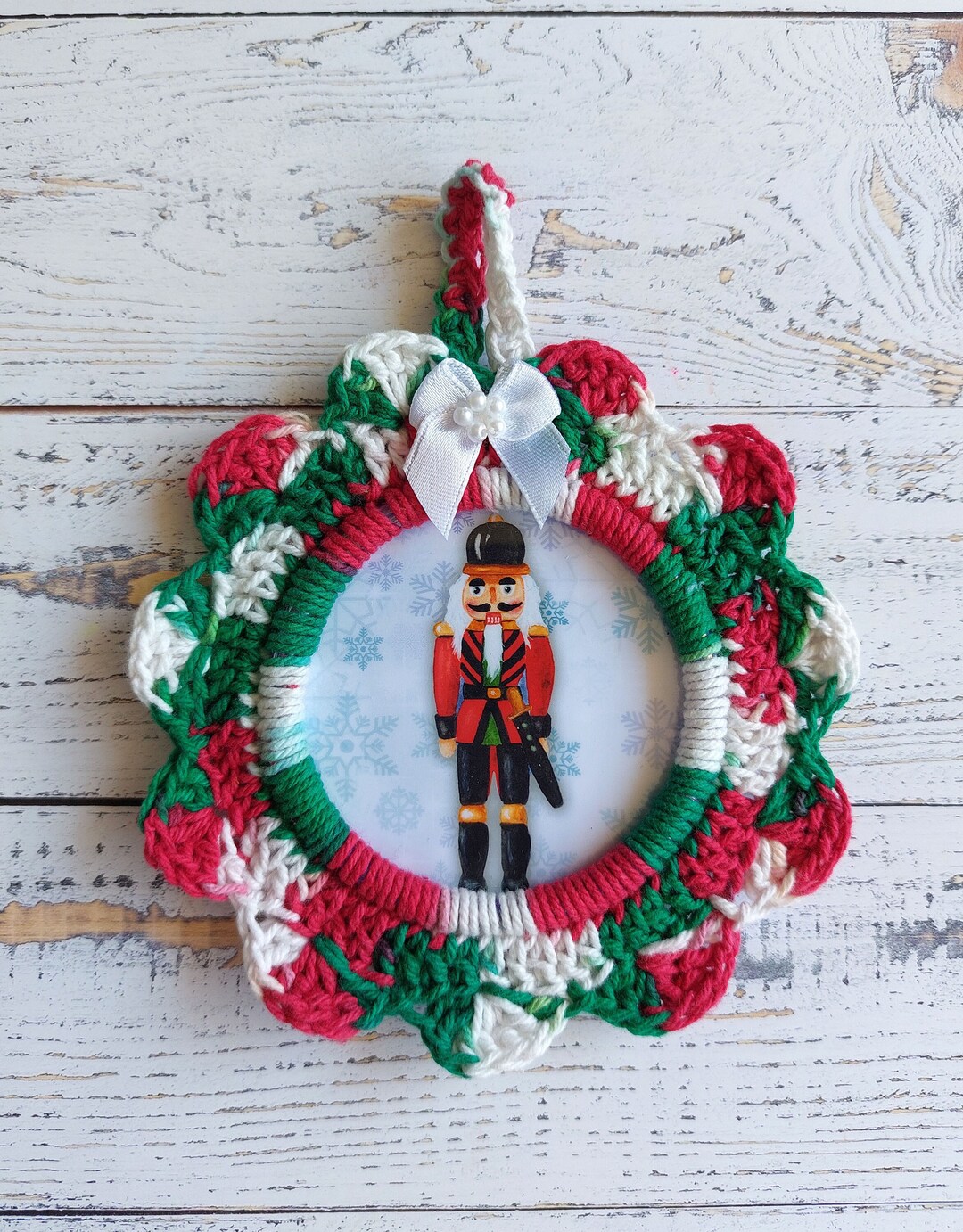 Crochet Christmas Frame With Original Nutcracker Illustration, Red ...
