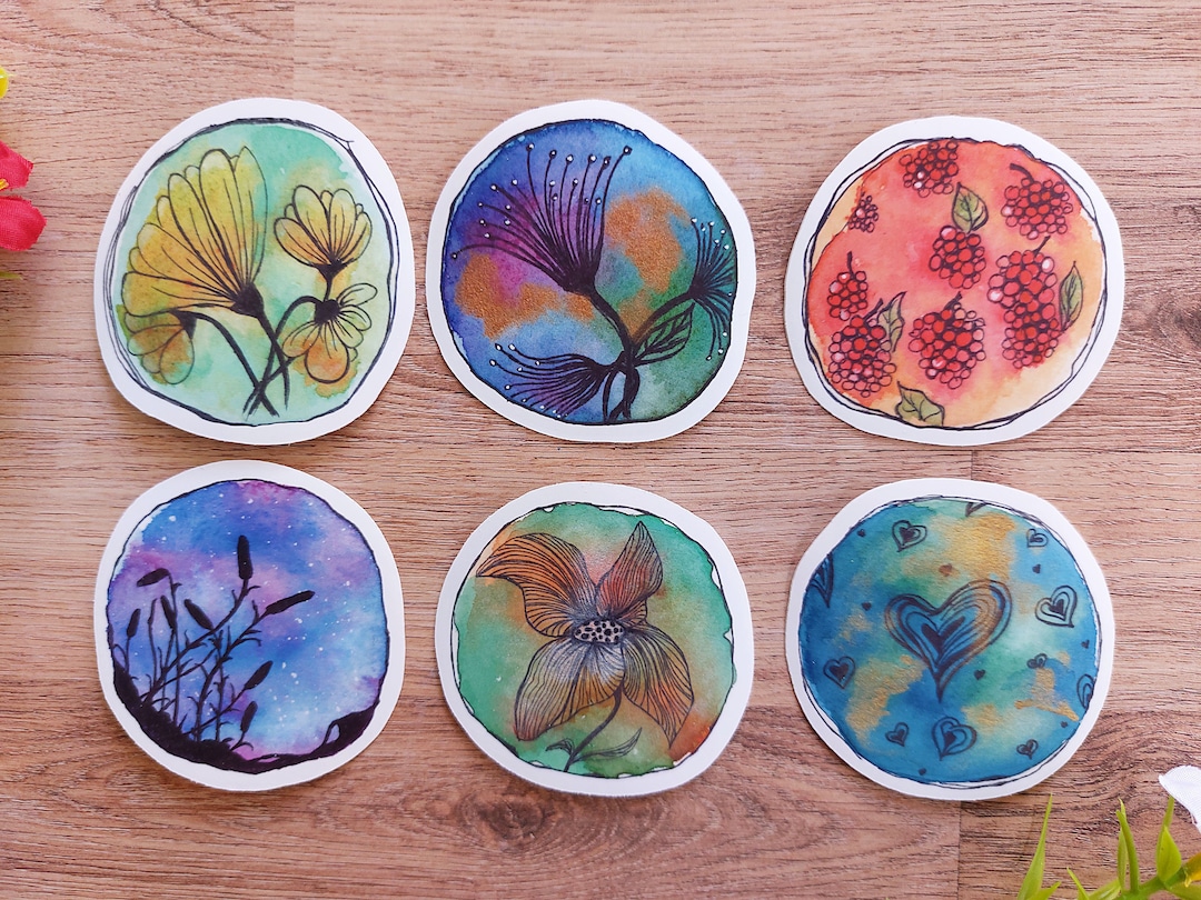 Watercolour Doodle Art Vinyl Stickers Singles or Set Planner Stickers ...