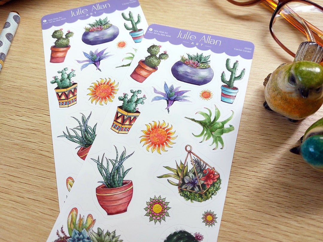 Cactus Garden Watercolour Vinyl Sticker Sheet Botanical Planner Decor ...