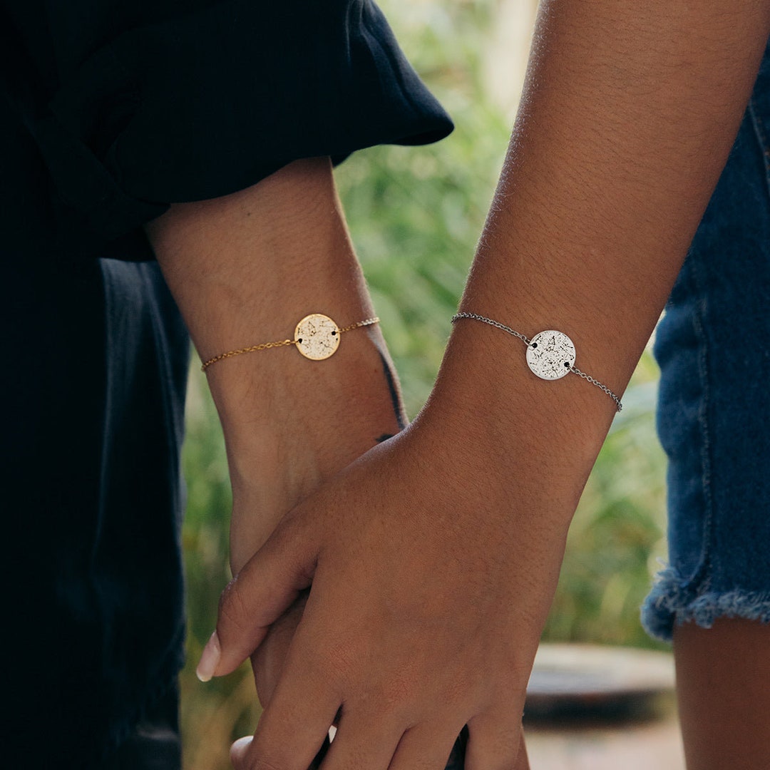 Star Map Bracelets 2 Pcs, Date and Place Jewelry, Custom Constellation ...