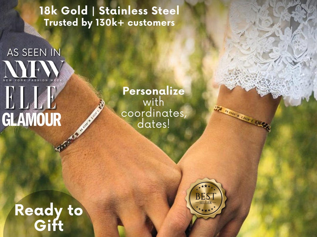 Matching Couple Bracelets SET of 2 - Personalized Bracelets for Couples ...